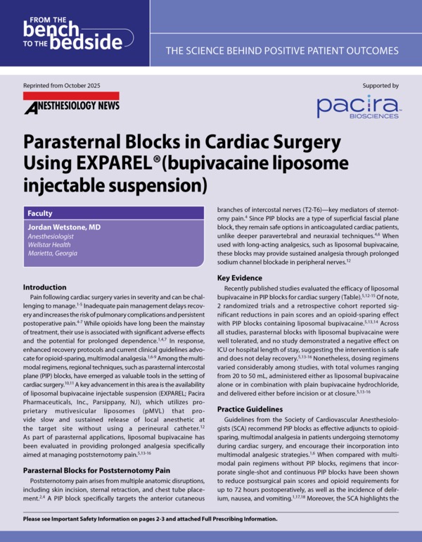 Parasternal Blocks in Cardiac Surgery Using EXPAREL® (bupivacaine ...